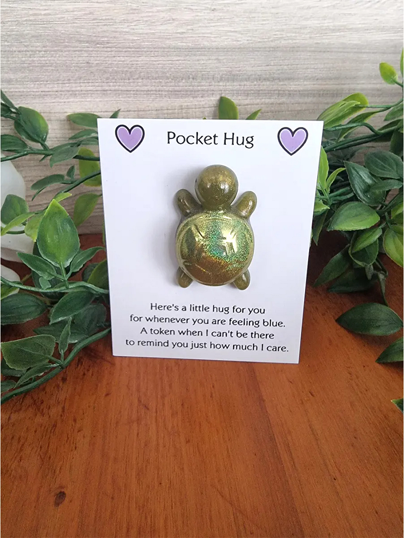 Gold Shimmer Glitter Resin Turtle Pocket Hug - Open Window Crafts