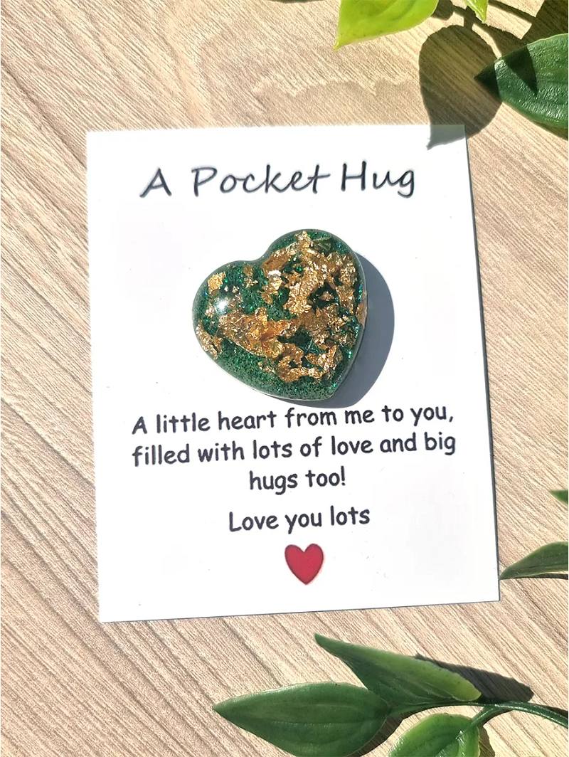 Green Glitter Gold Flake Resin Pocket Hug - Open Window Crafts