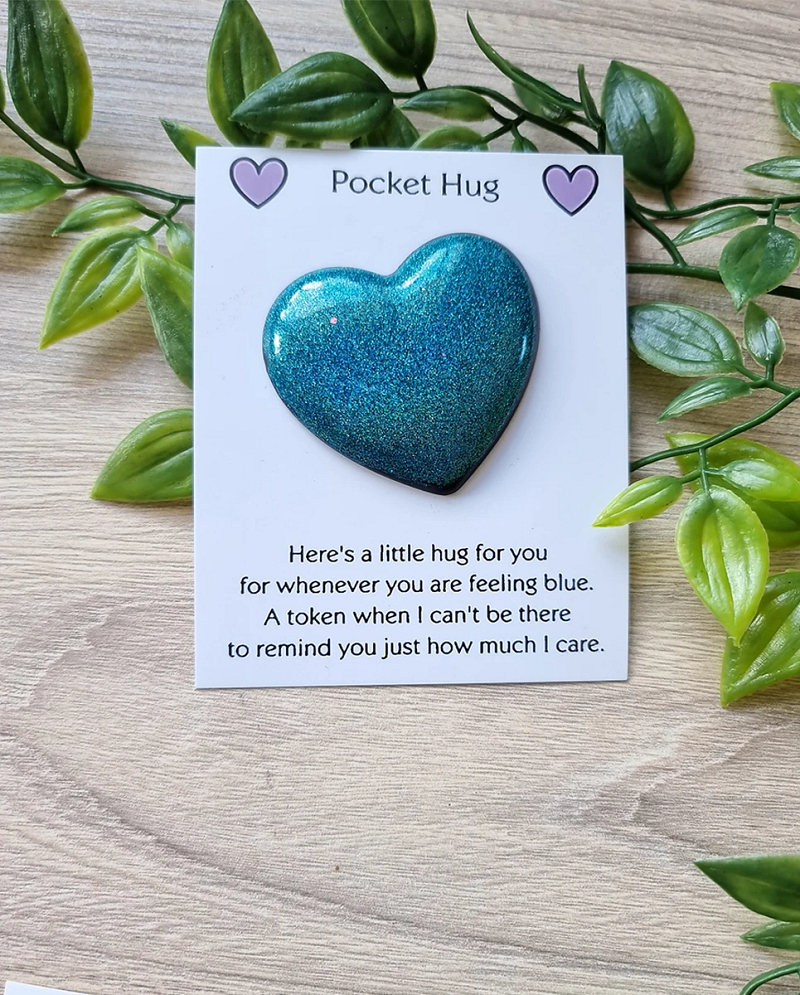 Fine Blue Glitter Resin Pocket Hug - Open Window Crafts