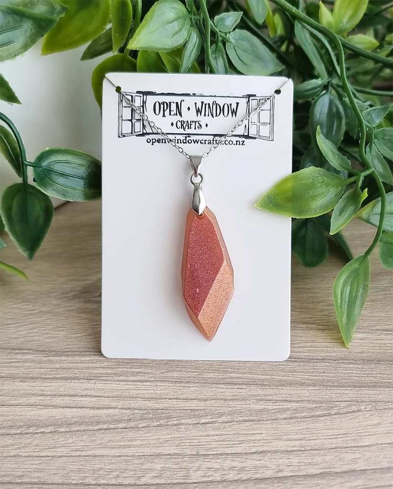 Large Bronze Gem Shape Resin Necklace - Open Window Crafts