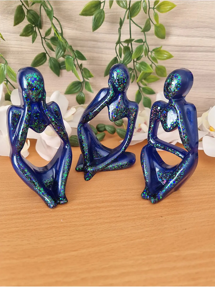 Resin Thinking Figurines Dark Blue Glitter Figures x 3 - Open Window Crafts