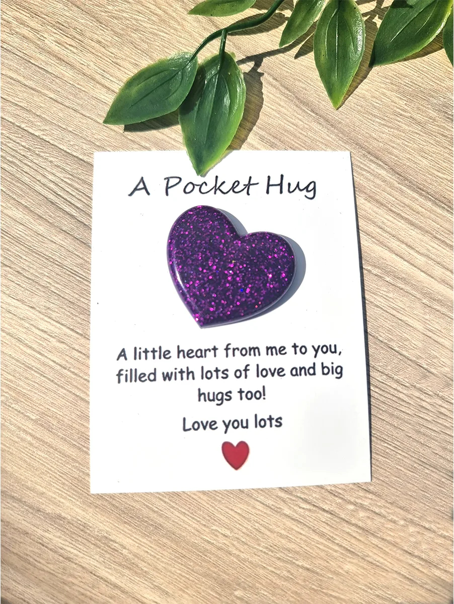 Purple Glitter Resin Heart Pocket Hug - Open Window Crafts