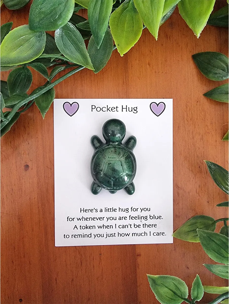 Green Mica Powder Resin Turtle Pocket Hug - Open Window Crafts