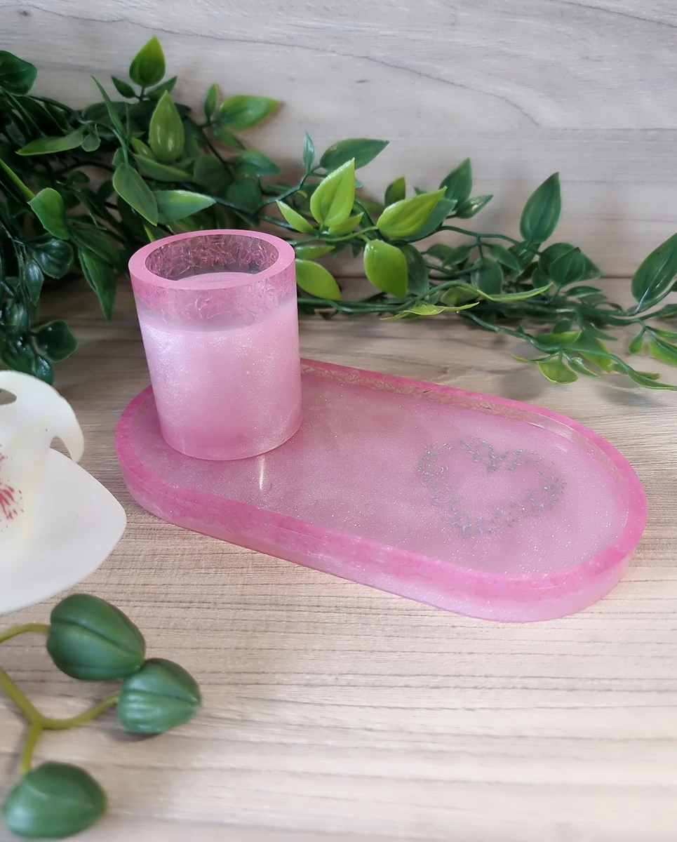 Pink Resin Holographic Heart Trinket Tray And Cup - Open Window Crafts