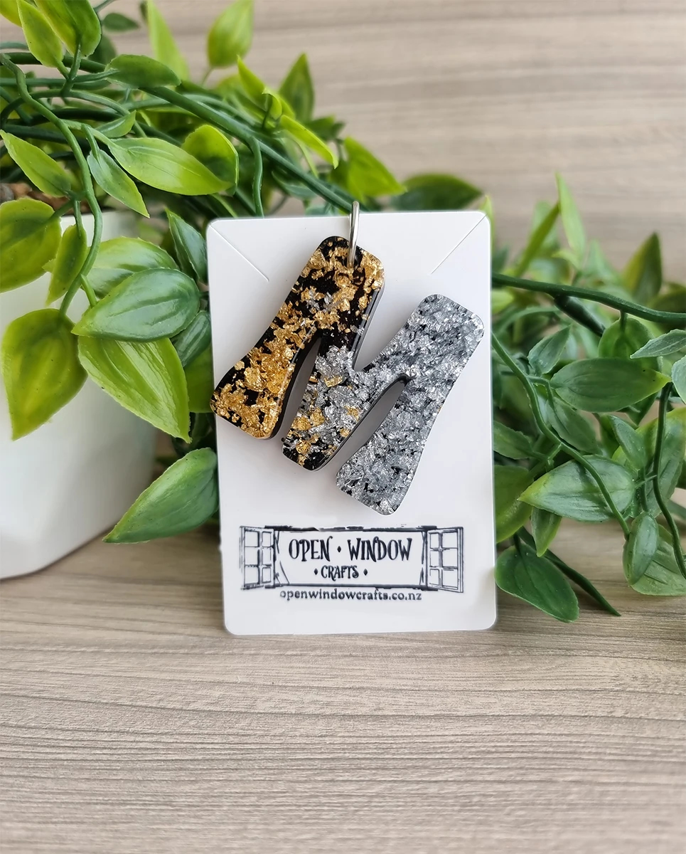 Gold / Silver Flake Resin Alphabet Key Ring - Open Window Crafts