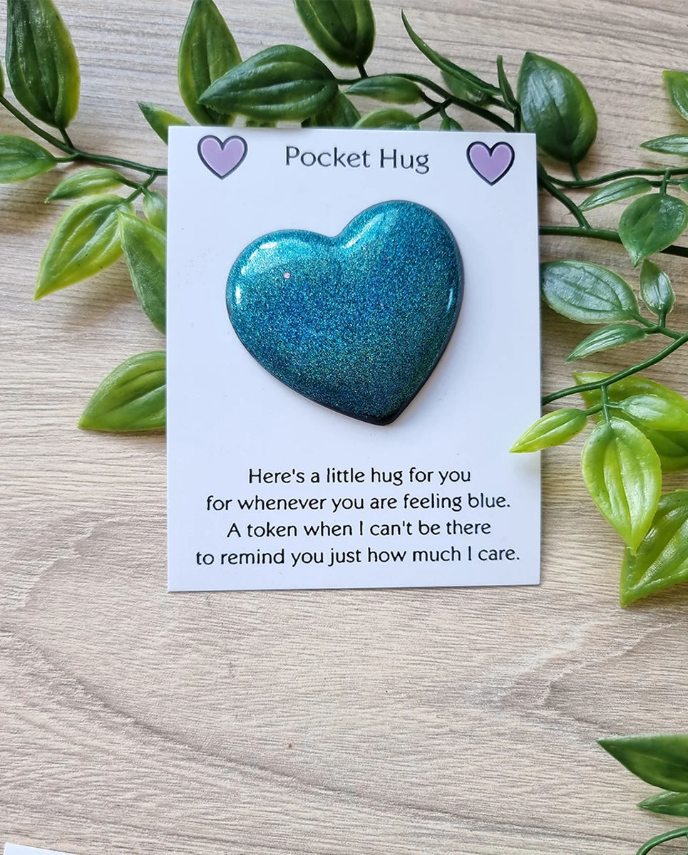 Fine Blue Glitter Resin Pocket Hug - Open Window Crafts