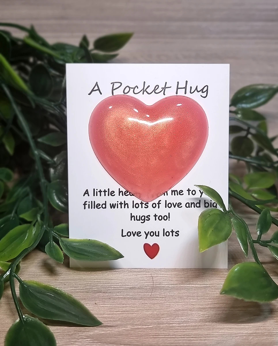 Pinky Yellow Shimmer Heart Resin Pocket Hug - Open Window Crafts
