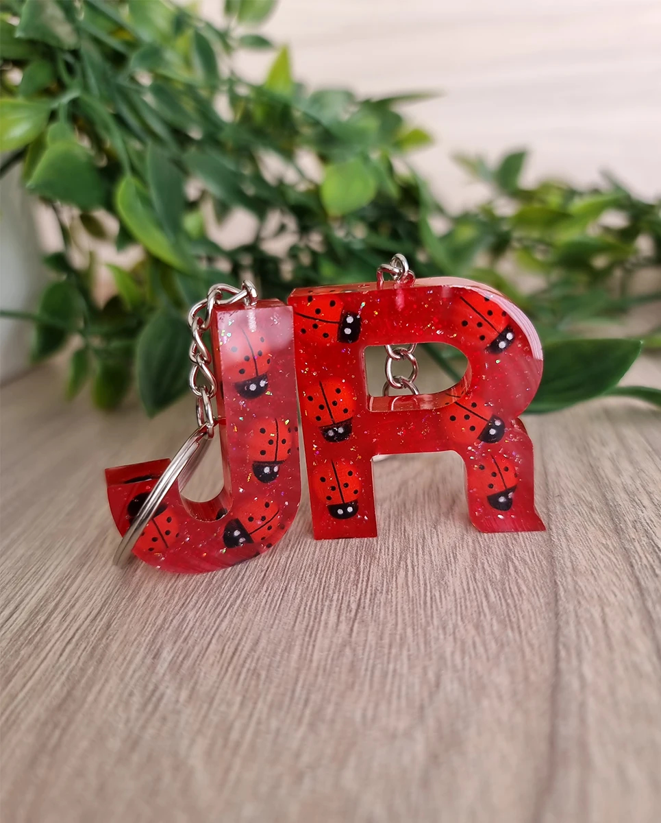 Red Lady Bug Red Resin Alphabet Key Ring - Open Window Crafts