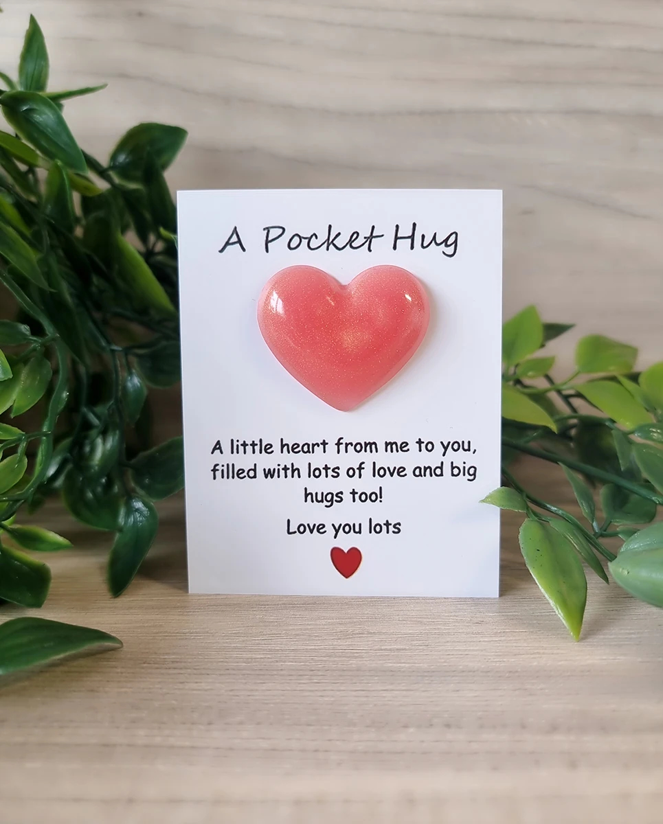 Pinky Yellow Shimmer Heart Resin Pocket Hug 2 - Open Window Crafts
